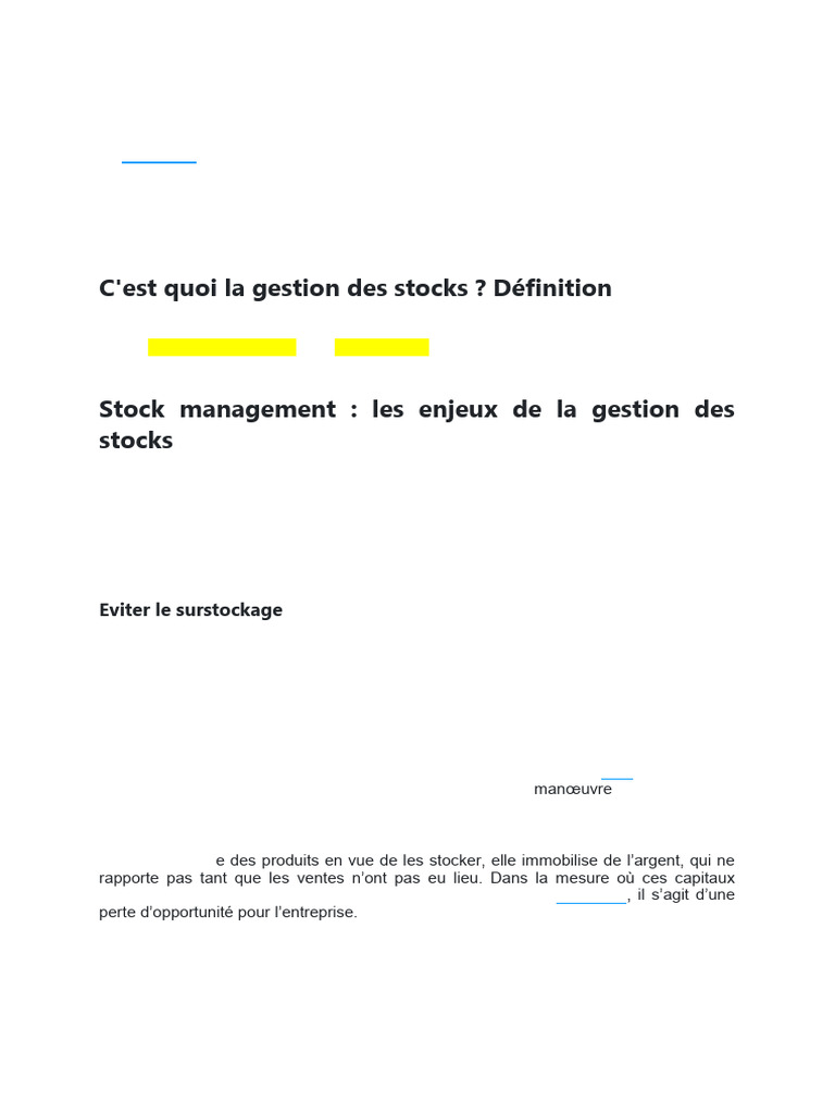 Améliorer la gestion des stocks en entreprise | PDF | Stock | Business