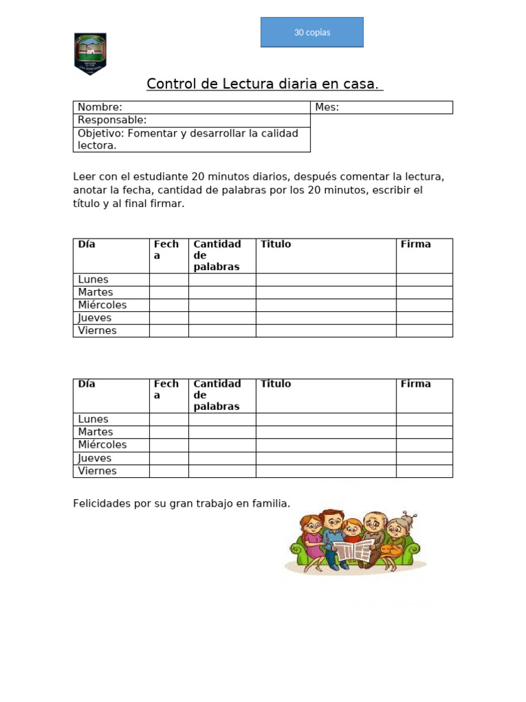 Control de Lectura Diaria Mes de Julio | PDF