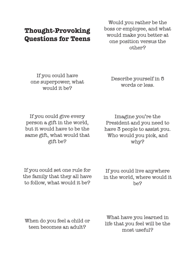 Thought-Provoking Questions - Teens | PDF