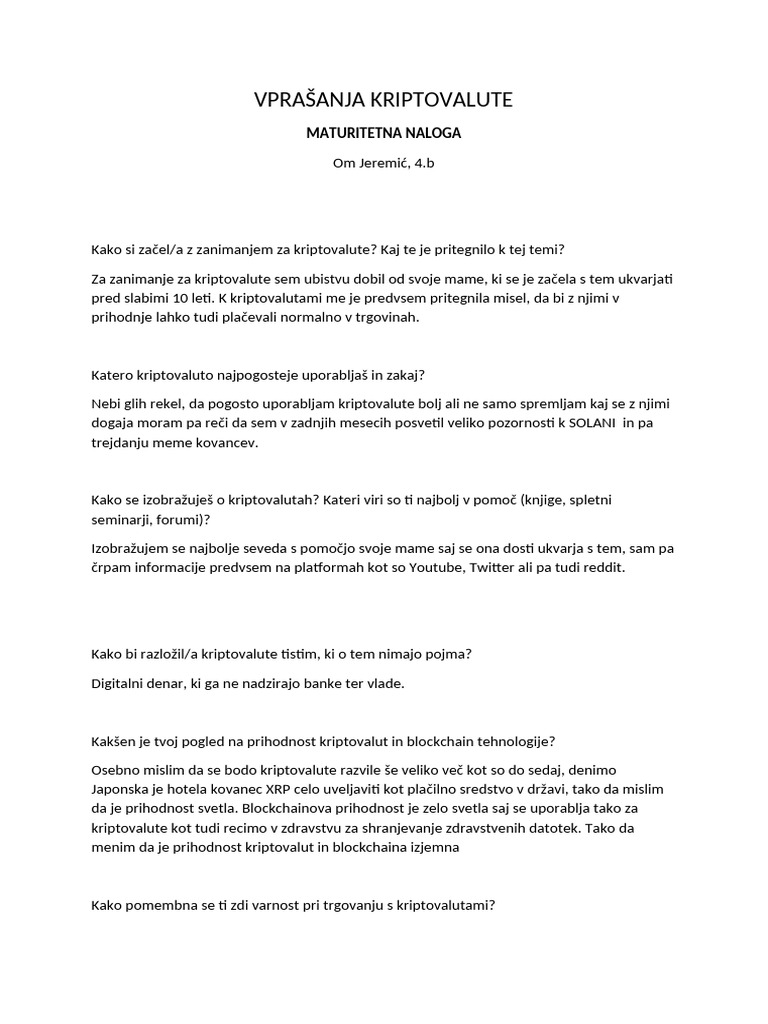 Intervju 1 Odgovori | PDF