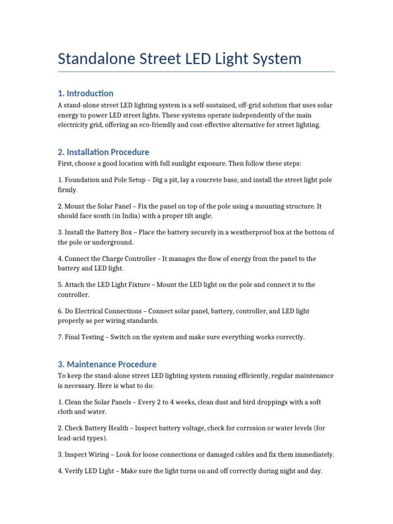 Standalone Street LED Light System | PDF | Solar Panel | Off The Grid