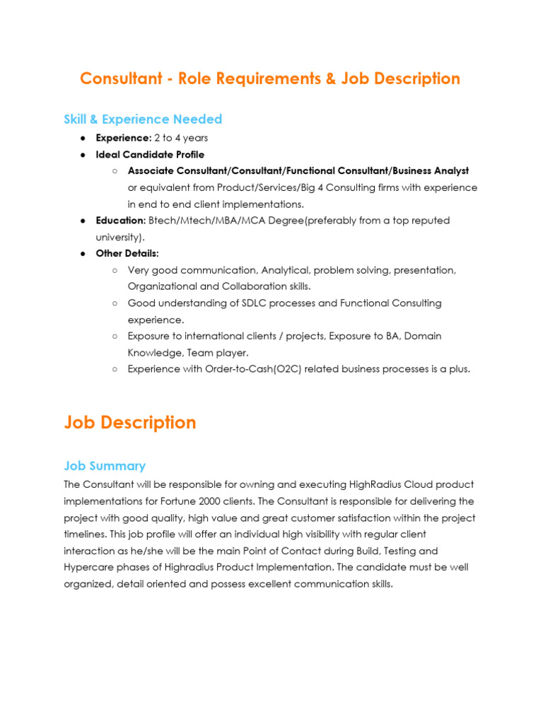 Consultant Roles and Responsibilities | PDF | Information Technology ...