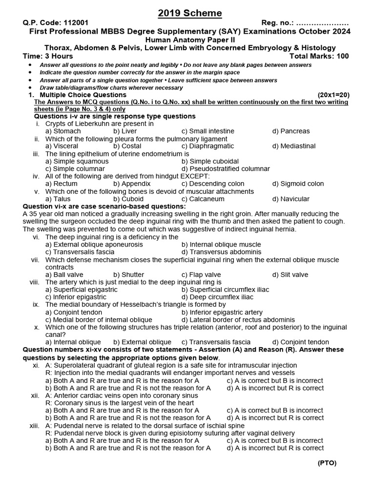 First Professional MBBS Degree Supplementary (SAY) Examinations October ...