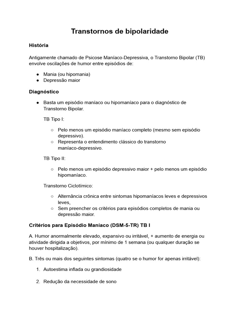 Critérios do Transtorno Bipolar no DSM-5 | PDF | Transtorno bipolar | Mania