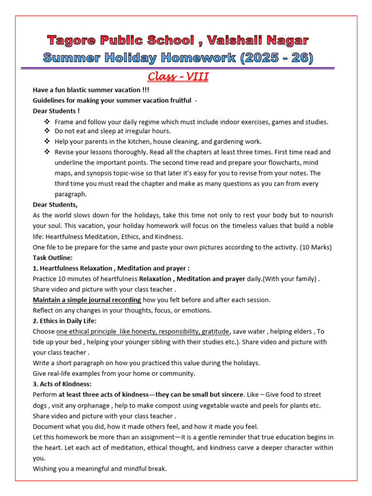 Holiday Homework - VIII 2025-26 | PDF | English Language | Linguistics