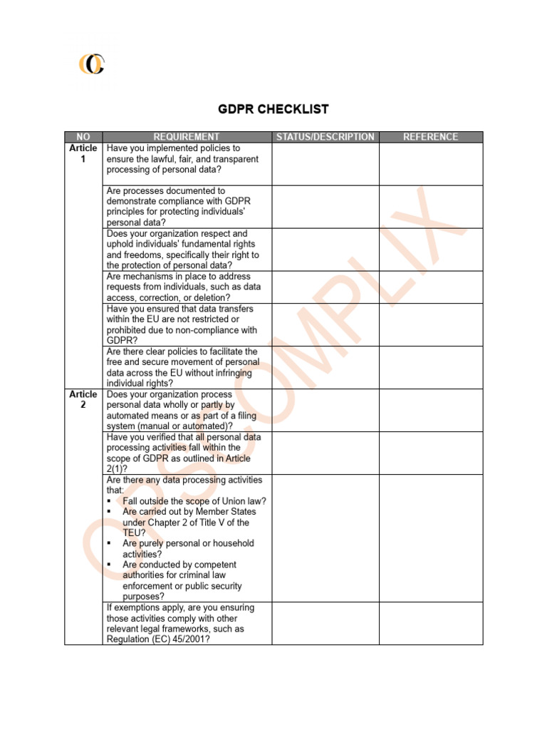 OC GDPR Checklist 1733916850 | PDF | Regulatory Compliance | Consent
