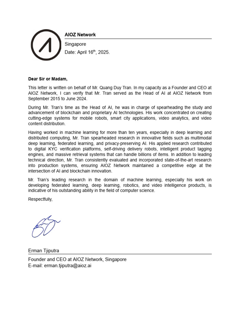 TL Experience Letter Tran 68757 Signed | PDF