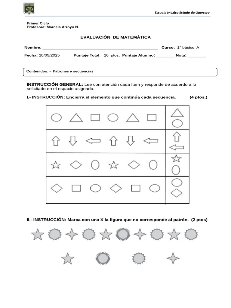 Prueba Patrones y Secuencias | PDF