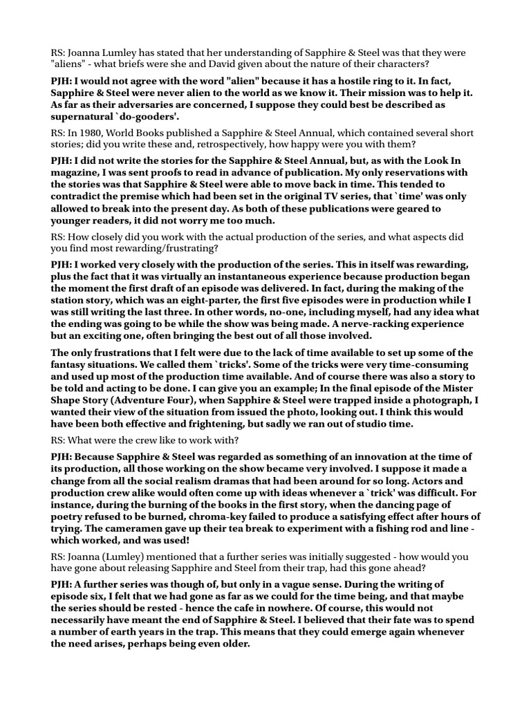 Sapphire & Steel PJ Hammond Interview 1993 | PDF