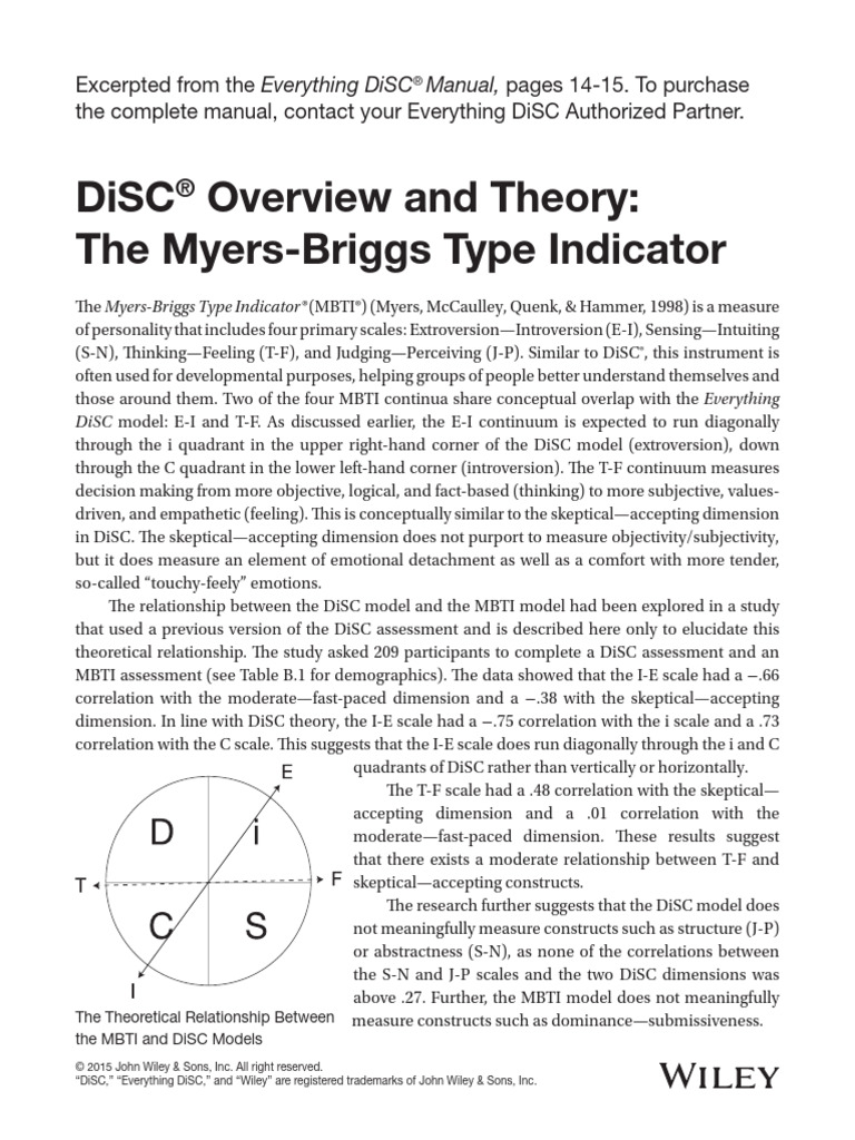 DiSC Myers-Briggs Indicator Excerpt | PDF | Cognition | Behavioural ...