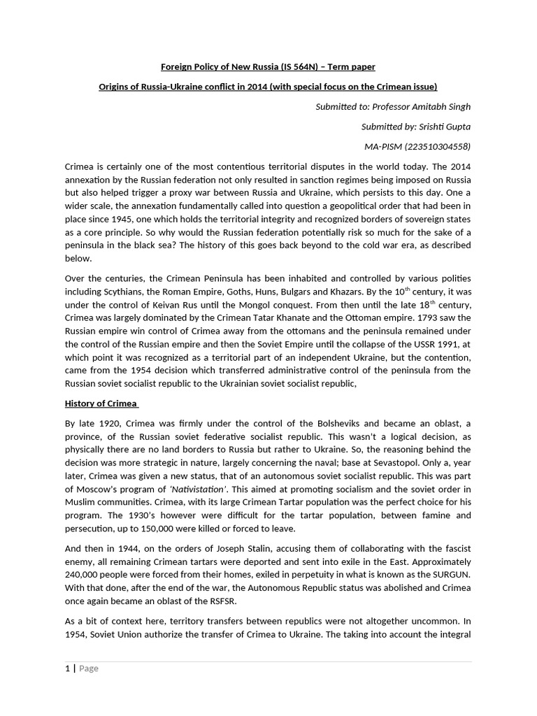 Term Paper Russia Ukraine | PDF | Annexation Of Crimea By The Russian ...