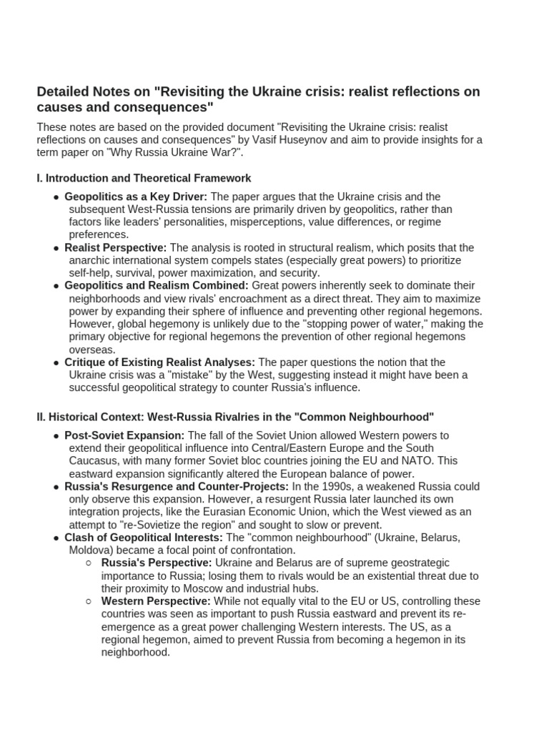 Revisiting The Ukraine Crisis - Realist Reflections On Causes and ...