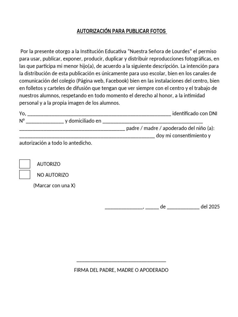 Autorización para Publicar Fotos Escolares | PDF