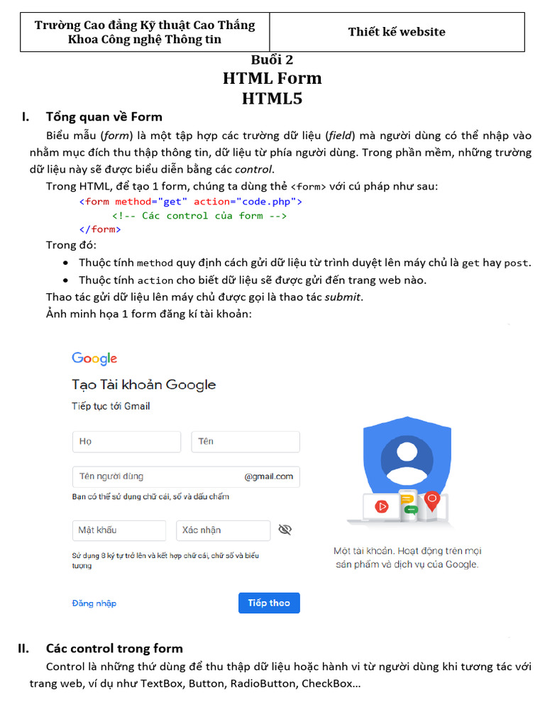 Buoi 2 - HTML Form. HTML5 | PDF
