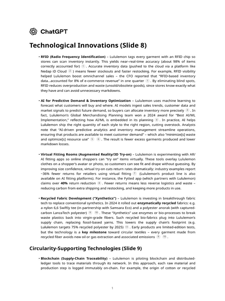 Technological Innovations (Slide 8) | PDF | Textiles | Inventory