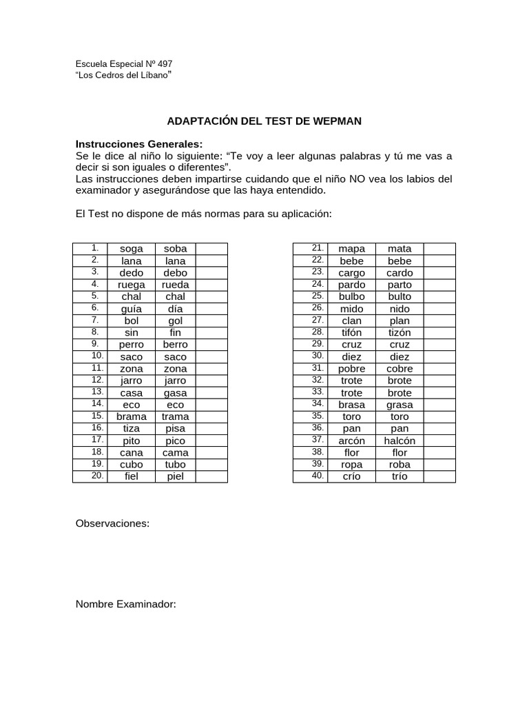 adaptacion test wepman | PDF
