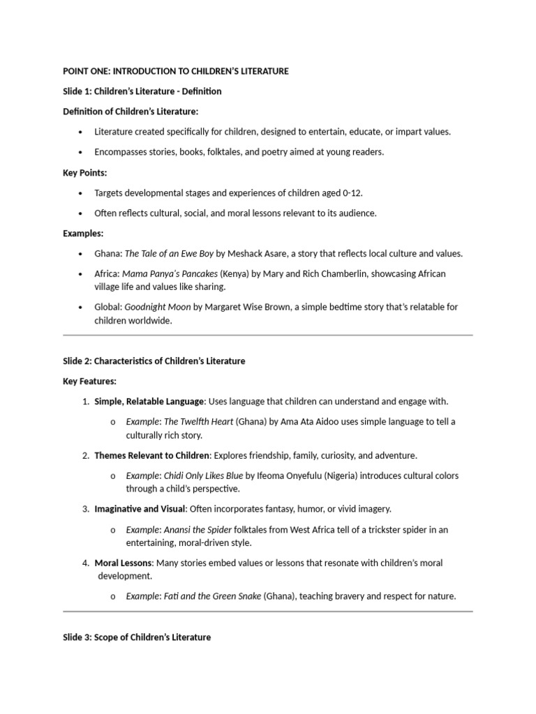 Children's Literature Notes | PDF | Reading Comprehension | Children's ...