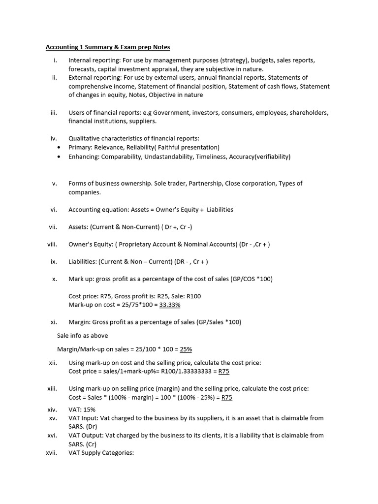 Accounting 1 Exam Prep Summary Guide | PDF | Value Added Tax | Book Value
