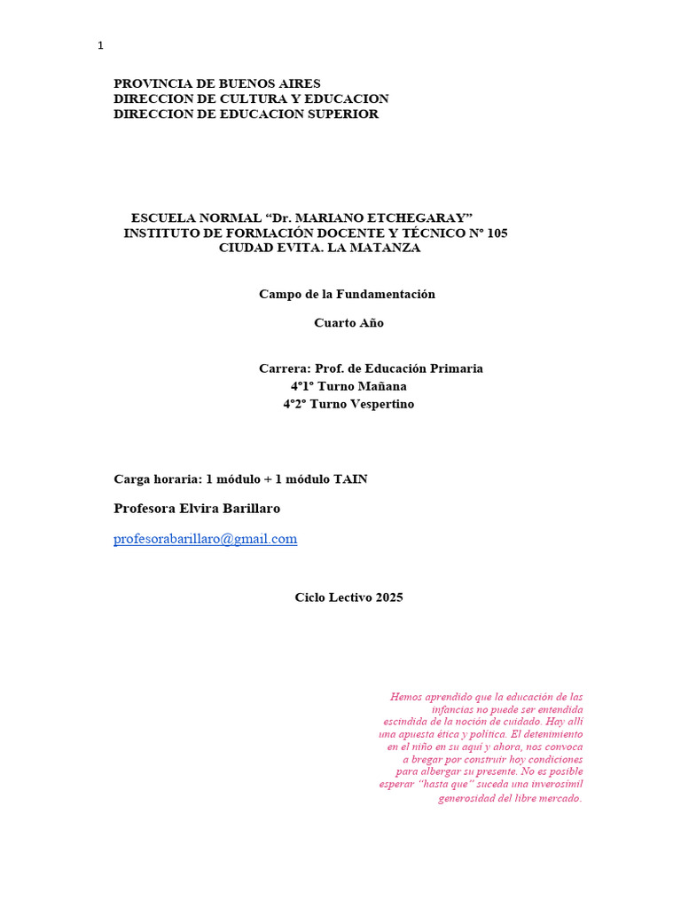 Programa Dimension Etico Politica de la Praxis Docente 2025. Primaria ...