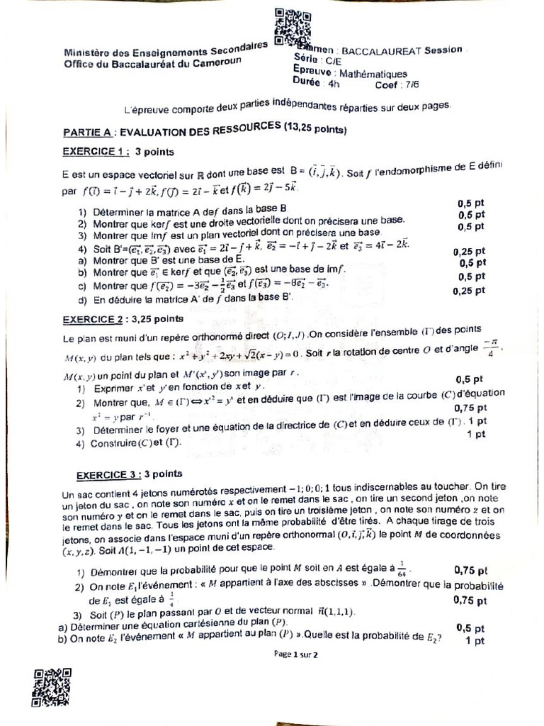 Maths Bac C e 2025 Cameroun | PDF