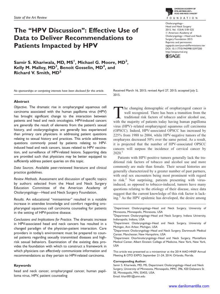 HPV and Oropharyngeal Cancer Insights | PDF | Head And Neck Cancer ...