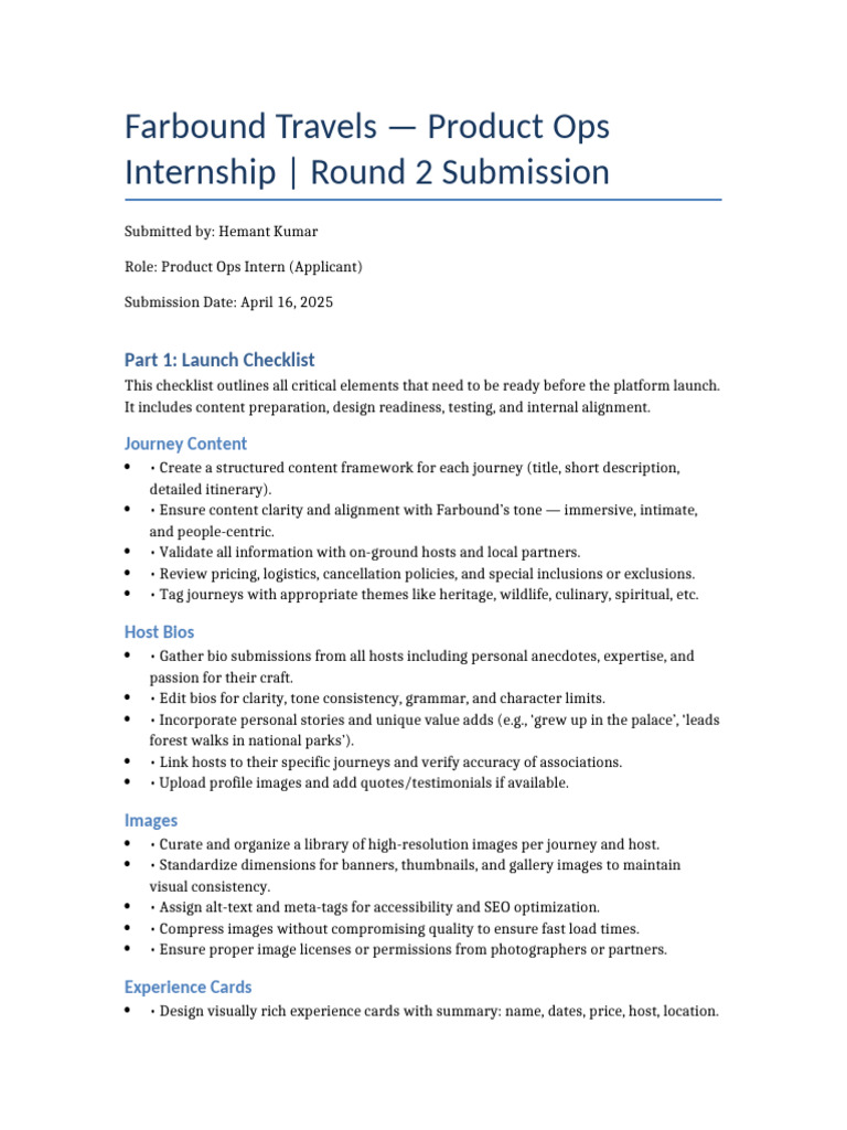 Farbound Travels Product Ops Task With Cover Anshul Bharti | PDF ...