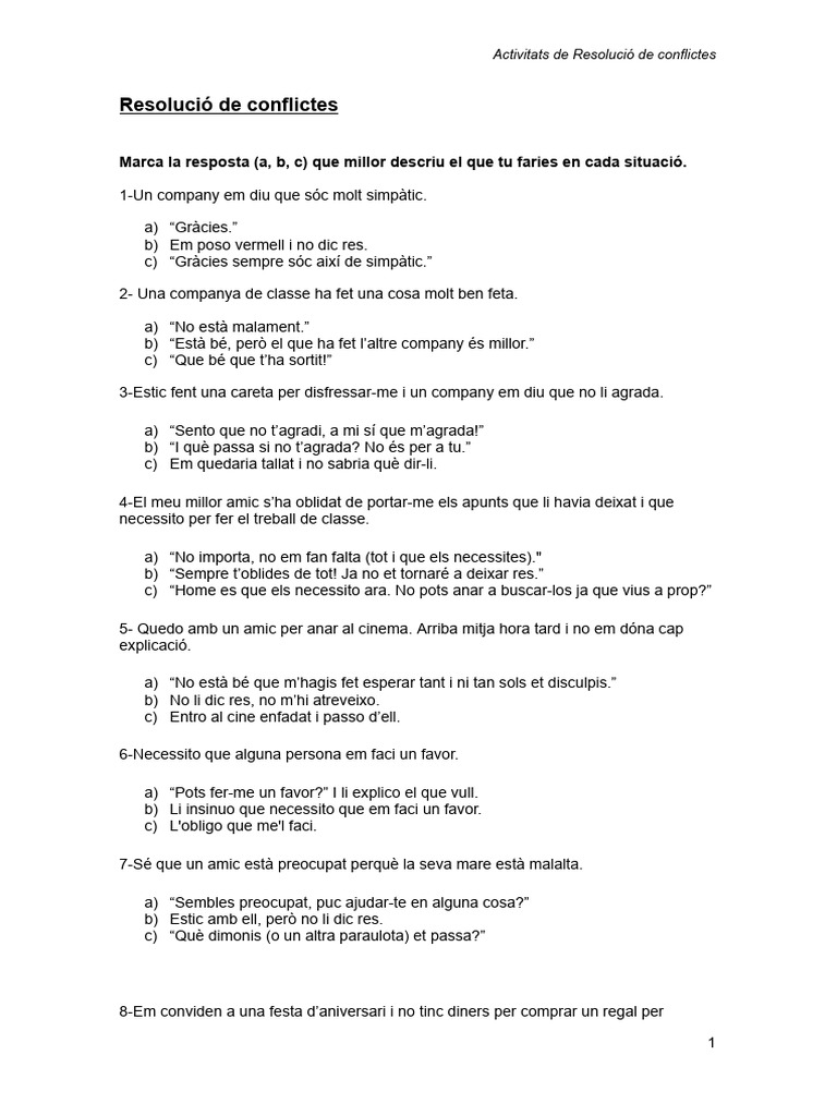 Actividades para Niños Resolucion de Conflictos | PDF