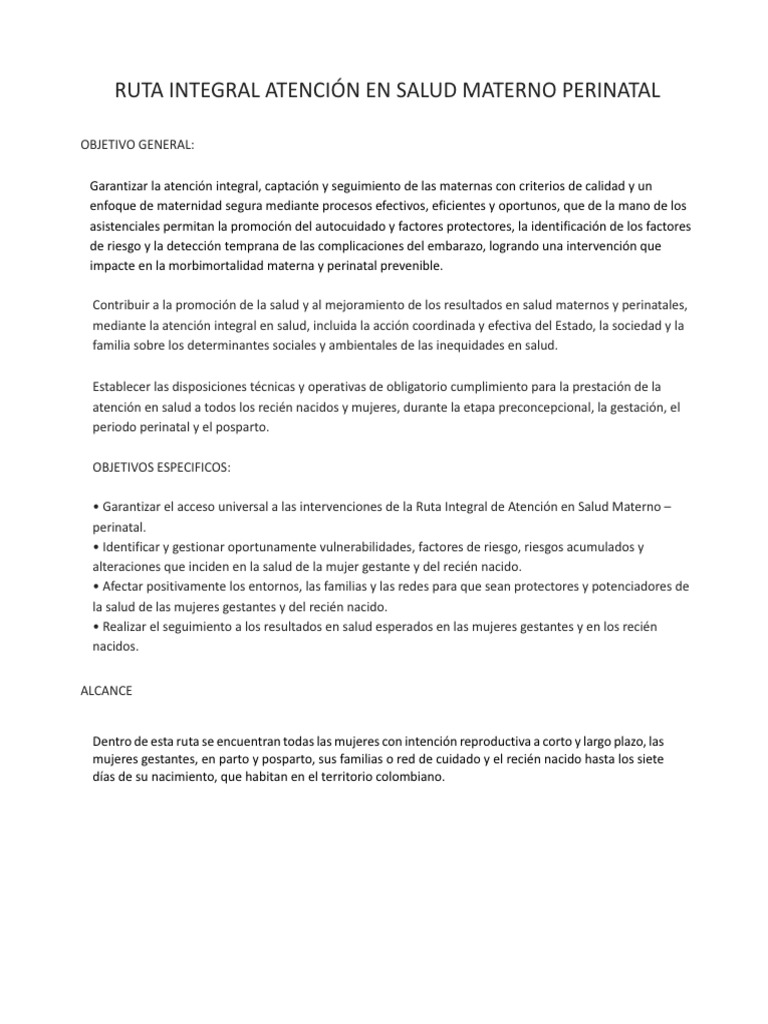 Ruta Integral Atención en Salud Materno Perinatal Ok | PDF | El embarazo | Mujer