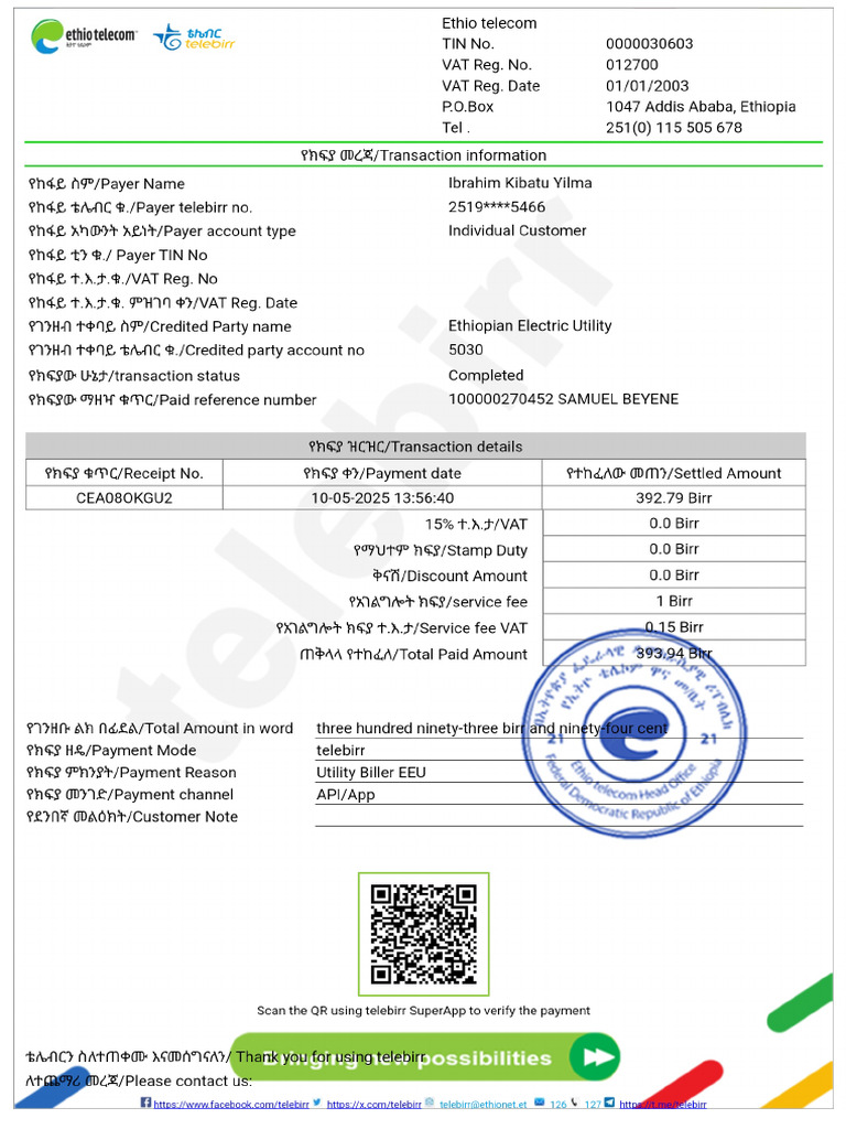 Telebirr - Utility Biller EEU | PDF