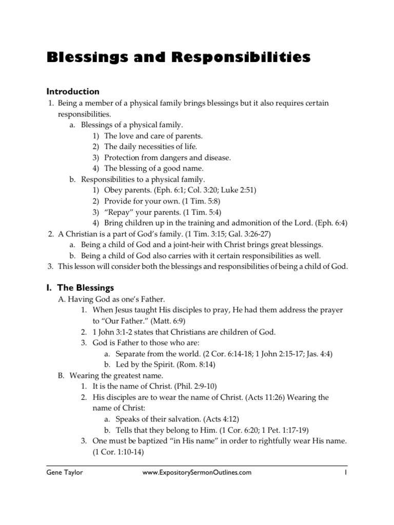 Blessings and Responsibilities | PDF | Jesus | Religious Belief And ...