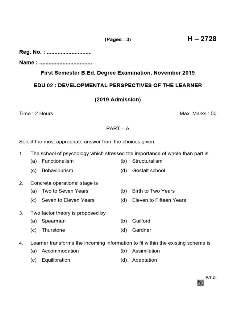 2 EDU 02 Developmental Perspectivees of The Learner 2019 | PDF ...