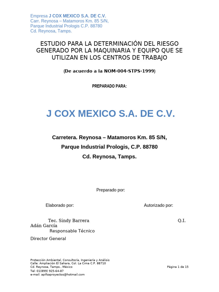 Estudio de Riesgo Maquinaria y Equipo J COX 2019 | PDF | México | Business
