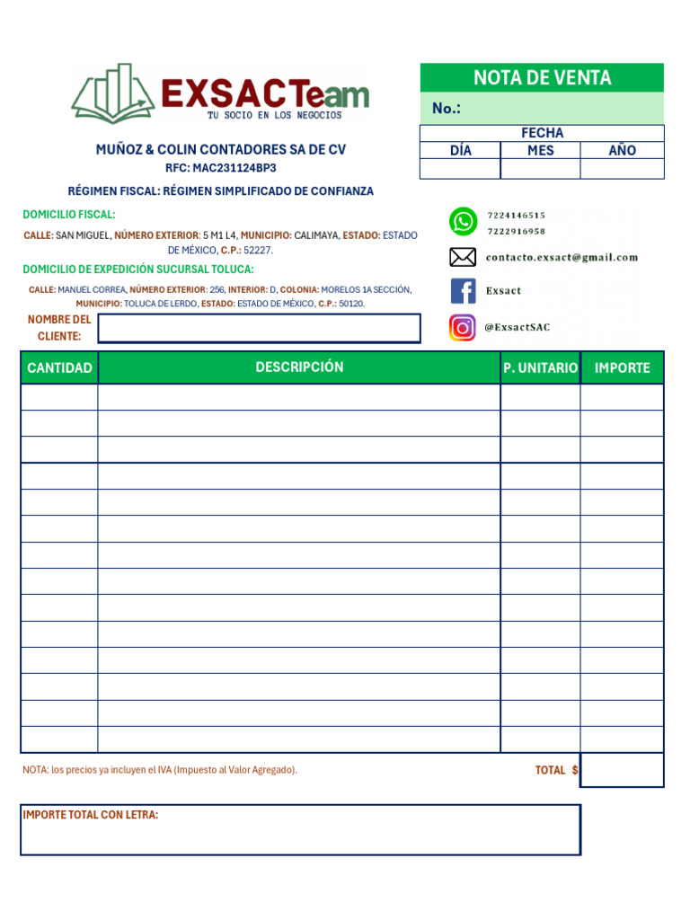 Formato de Nota de Venta | PDF