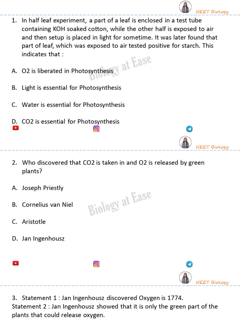 Community Post 24- Photosynthesis MCQs | PDF | Photosynthesis | Biology