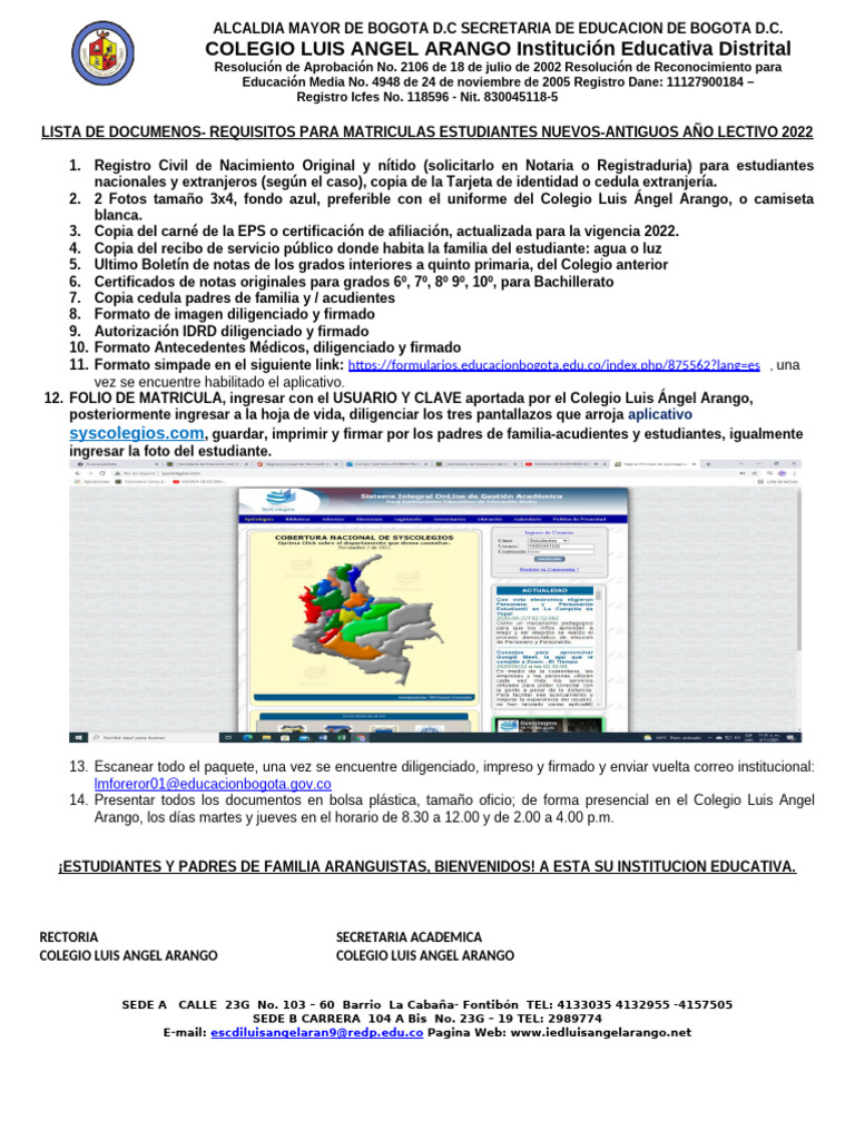 Lista de Documentos para Matricula | PDF
