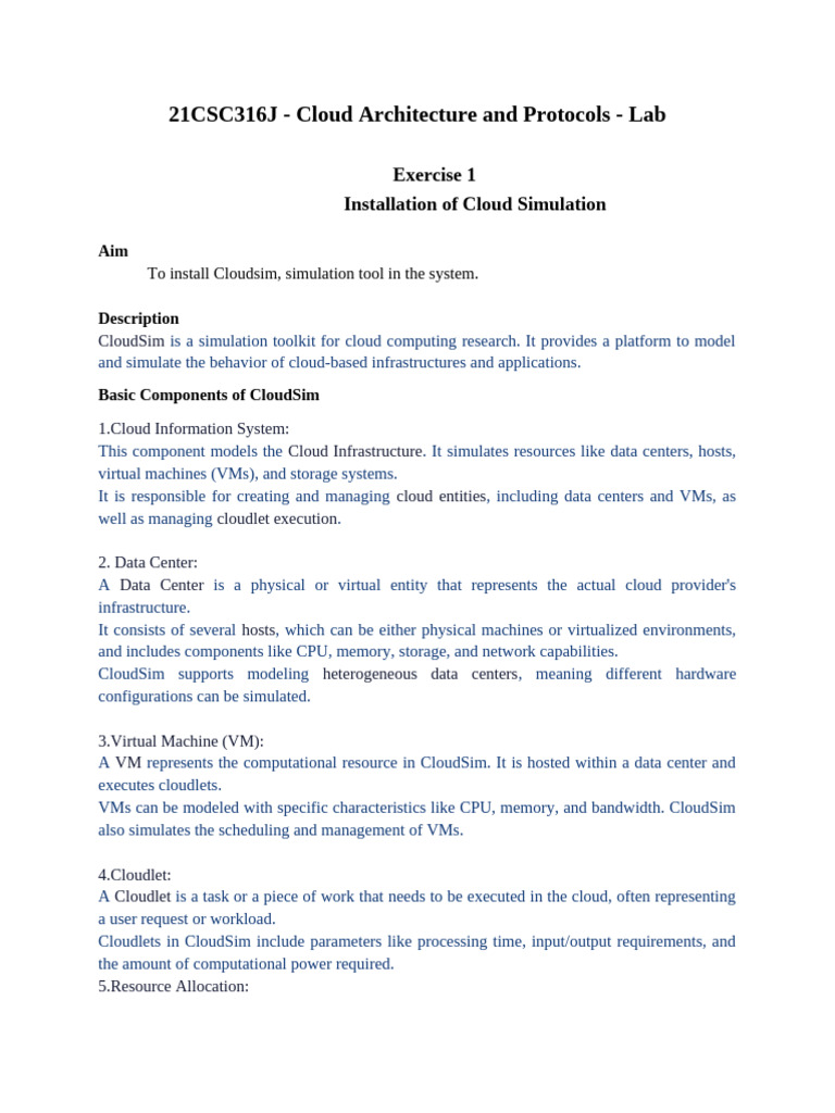Exercise 1 - Installation of Cloudsim | PDF | Cloud Computing | Virtual ...