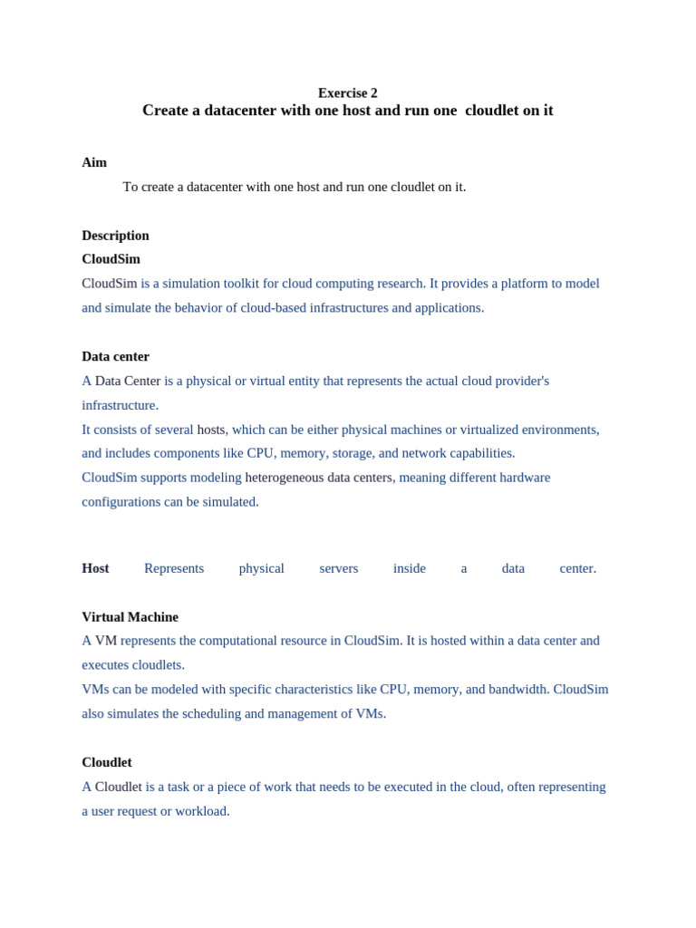Ex2 - Create A Datacenter With One Host and Run One Cloudlet On It | PDF | Cloud Computing ...
