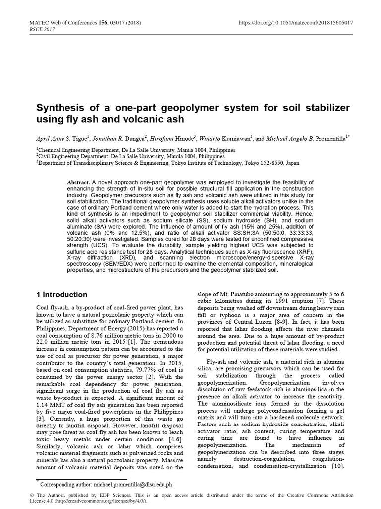 Synthesis of a One Part Geopolymer Syste | PDF | Energy Dispersive X ...