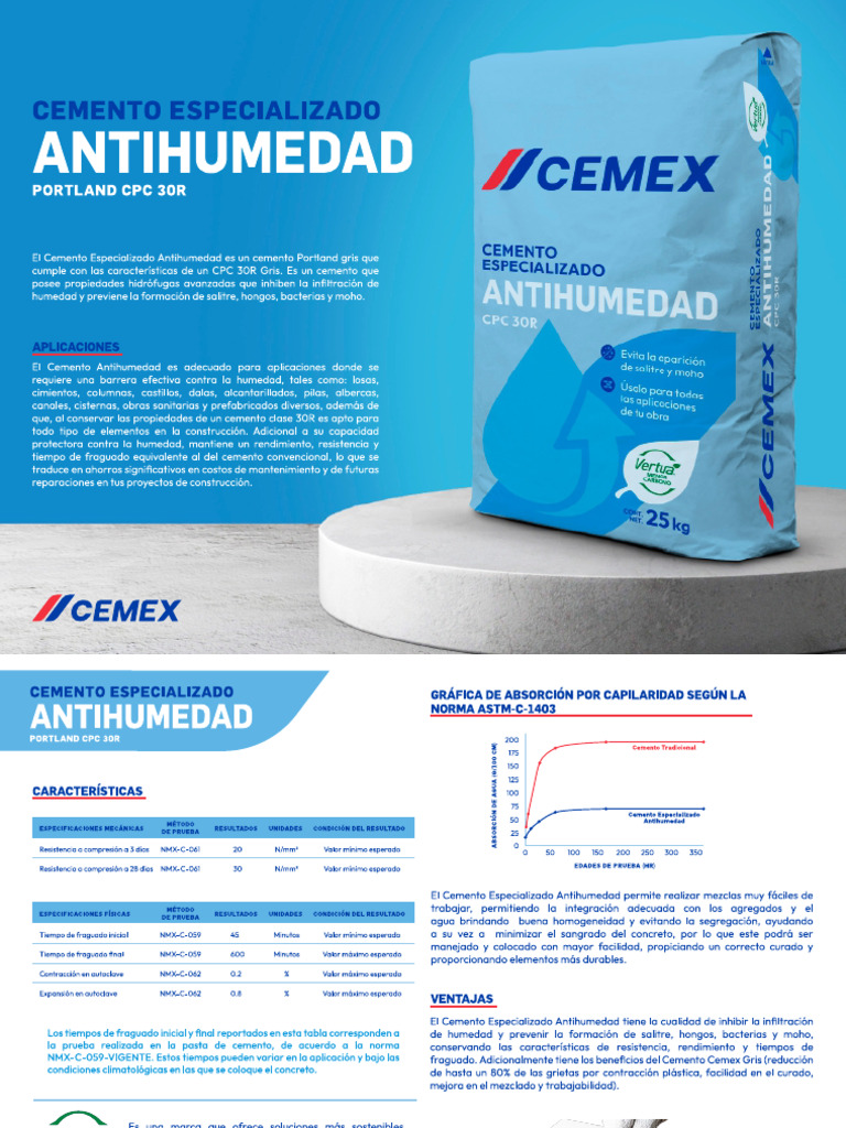 Alta Cemex Ficha Técnica Cemento Especializado Antihumedad | PDF