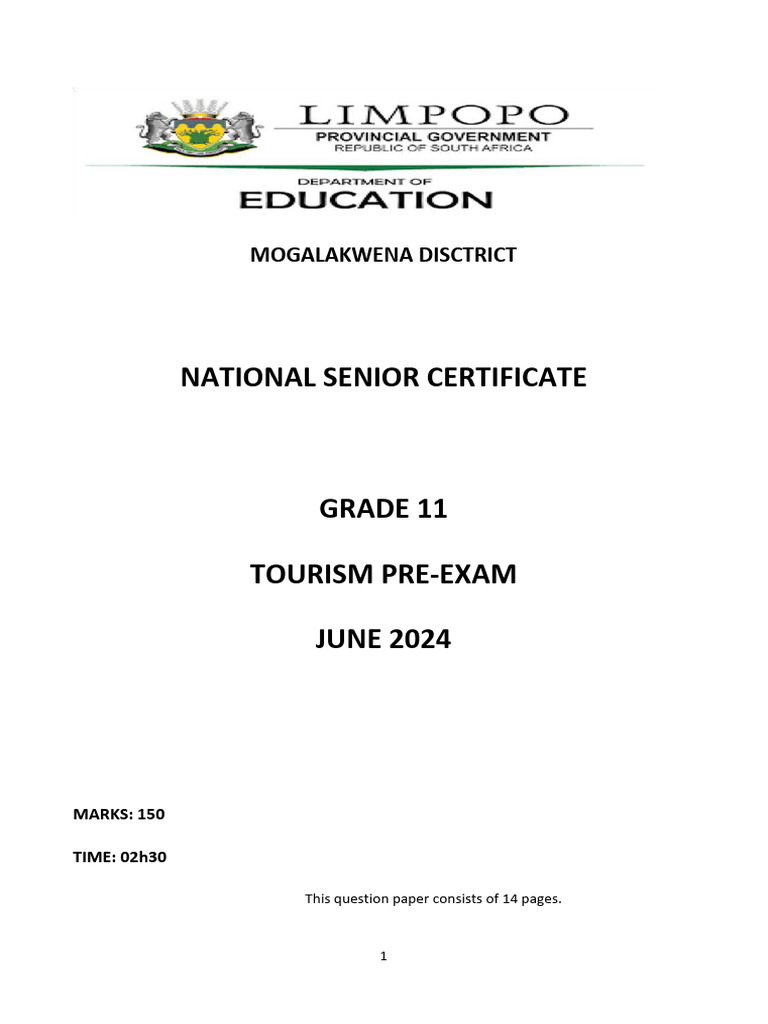 Grade 11 Tourism June Exam 2024 | PDF | Car Rental | Tourism