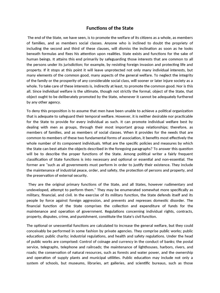 Functions and Roles of the State | PDF | Employment | Common Good