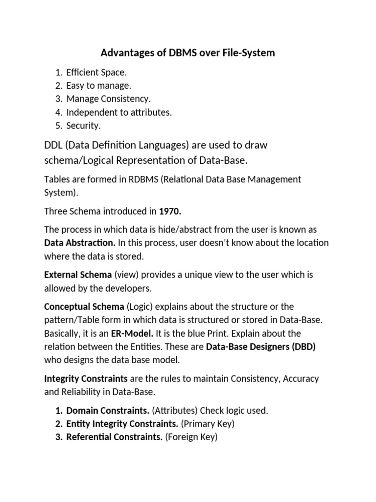 Key Points - DBMS | PDF
