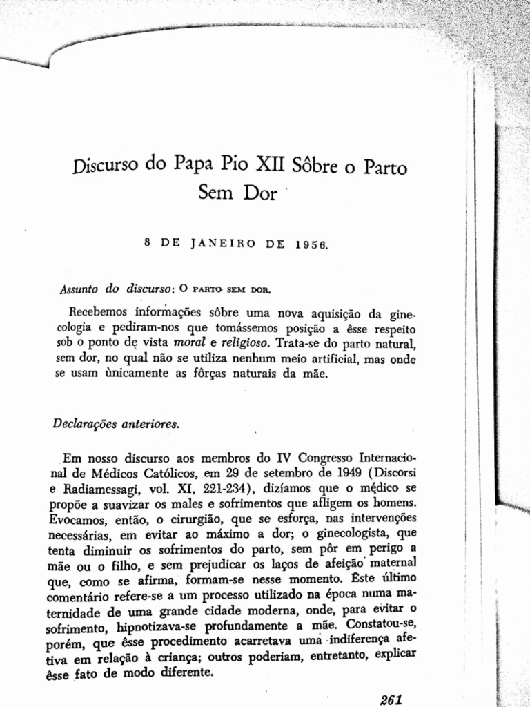 Discurso Papa Pio XII Parto Sem Dor VELLAY | PDF