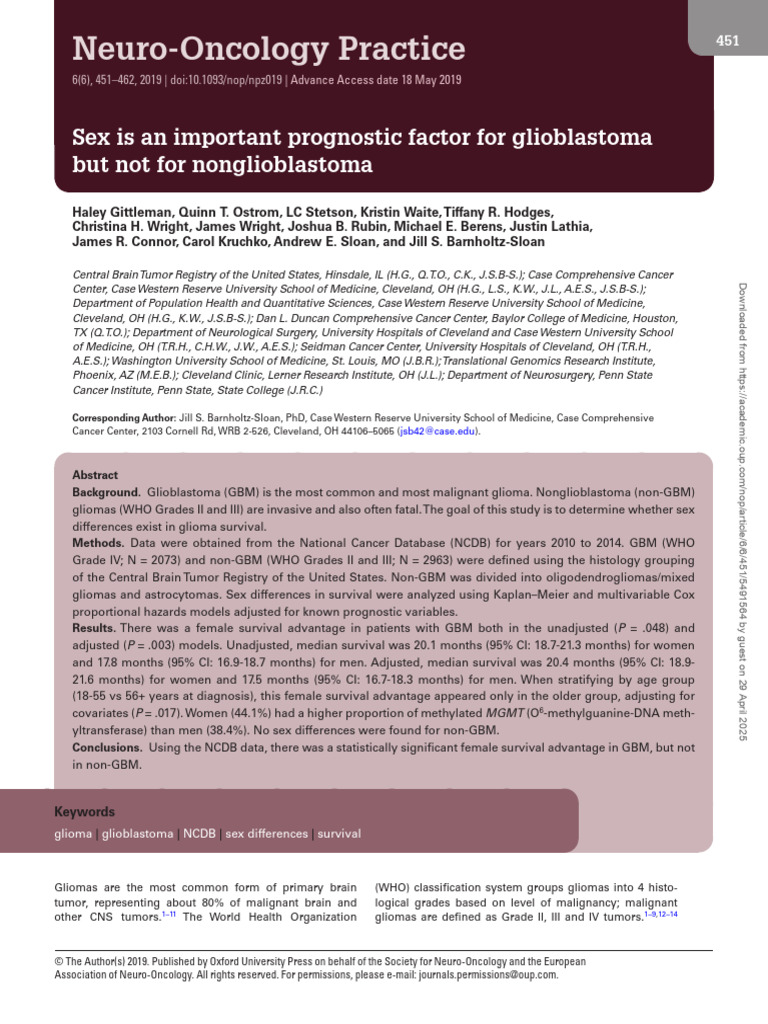 GBM vs Non-GBM-NCDB Paper | PDF | Glioma | Brain Tumor