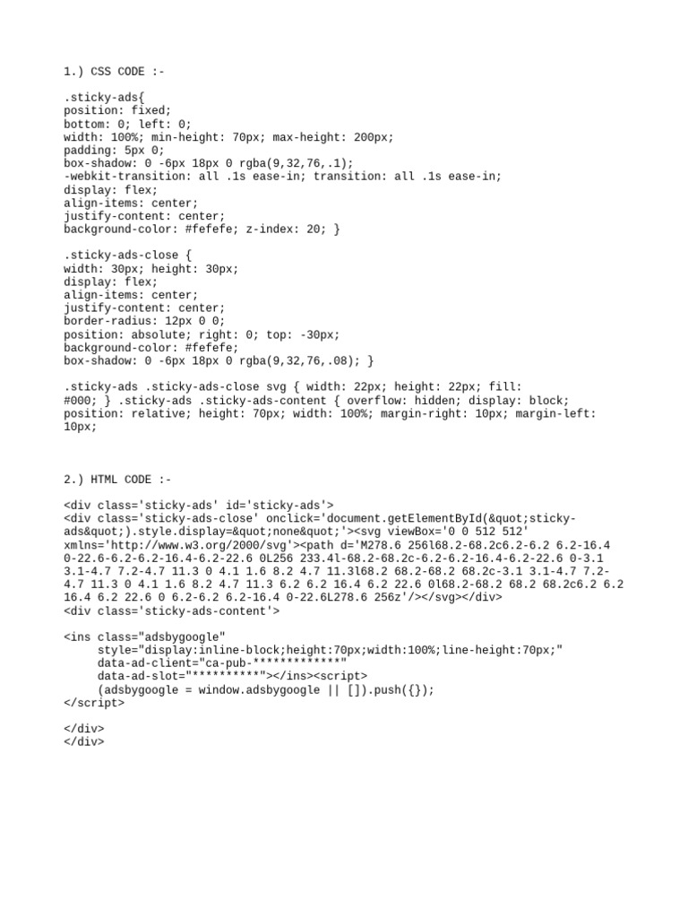 Implementing Sticky Adsense Ads | PDF