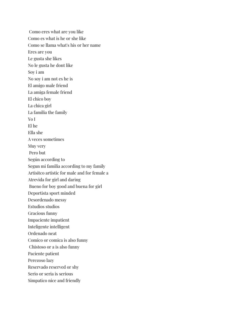 Y Tu Como Eres Spanish 1-9-24 | PDF