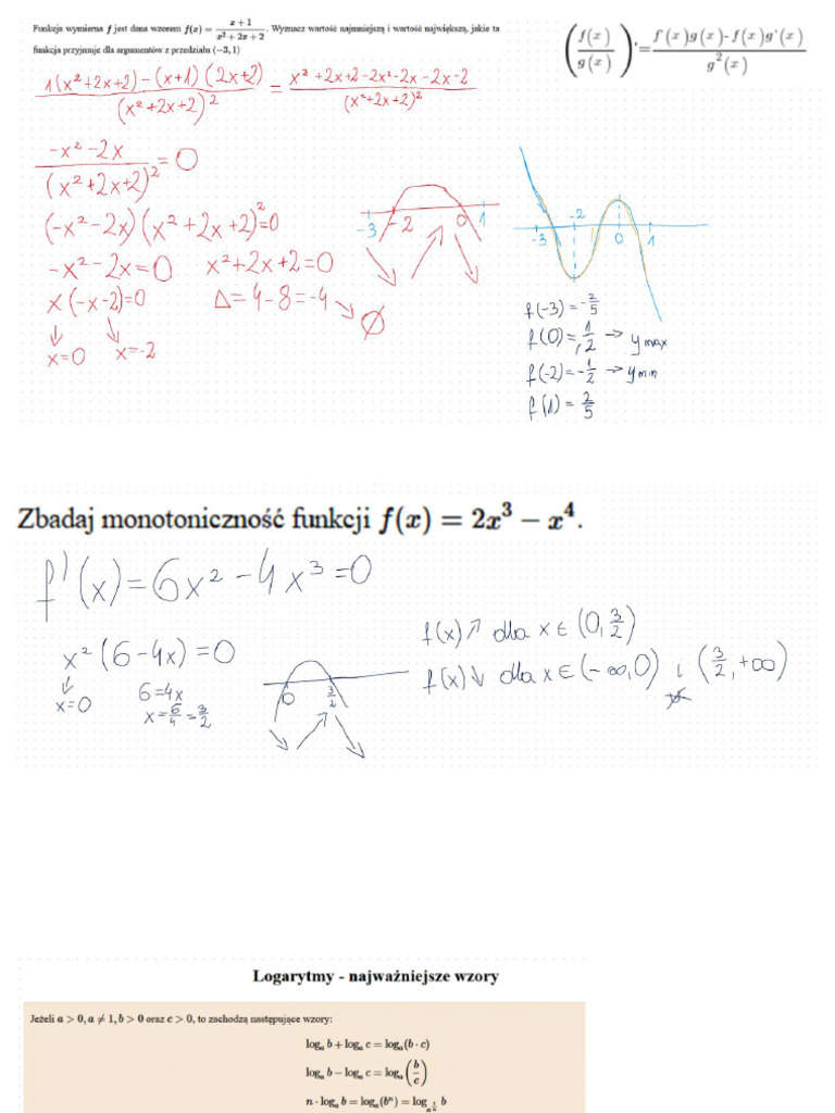 Pochodna, Logarytmy, Funkcja Wykładnicza | PDF