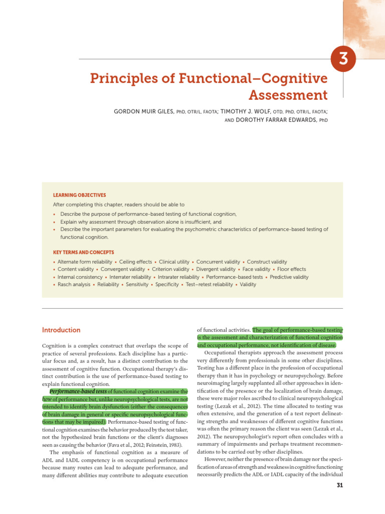 Principles of Functional-Cognitive Assessment: Gordon Muir Giles ...