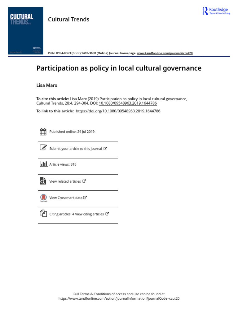 Participation As Policy in Local Cultural GovernanceCultural Trends ...