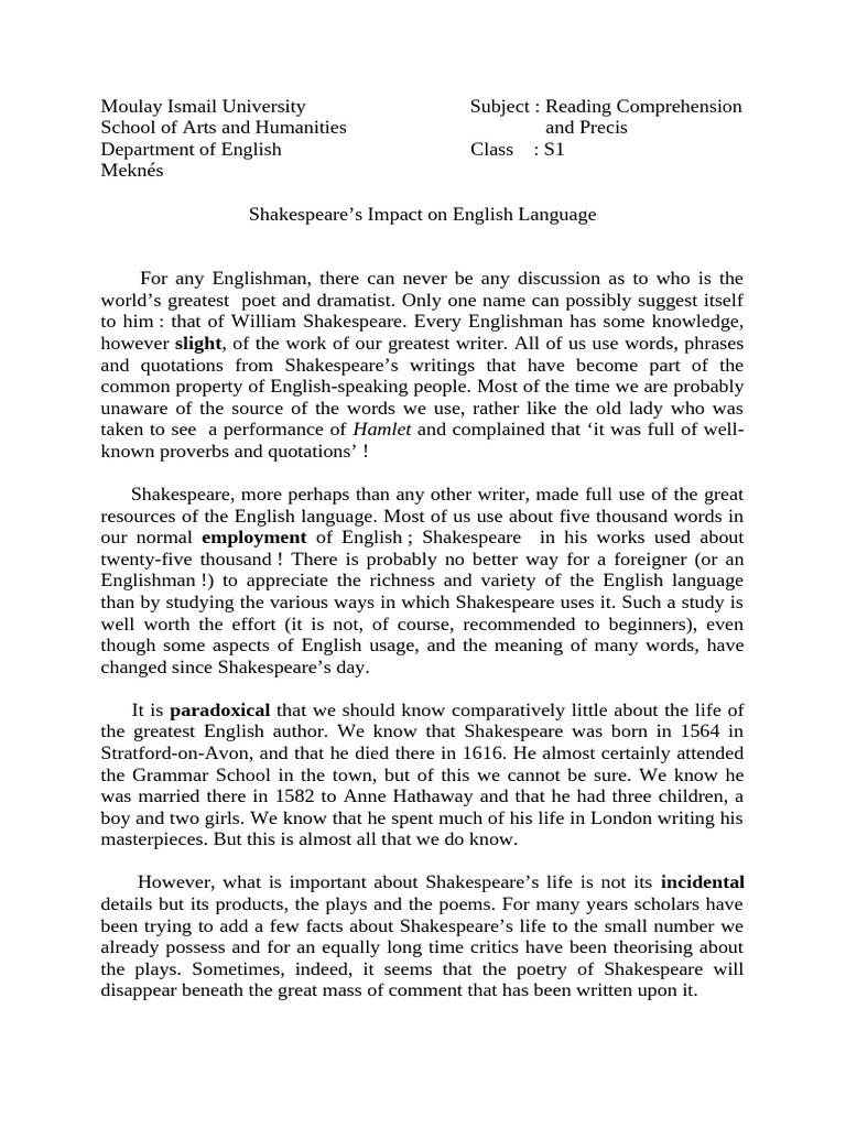 Shakespeare's Influence on English Language | PDF | English Language ...